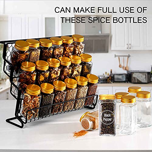 36 Pack Spice Jars with Label, 4 Oz Glass Clear Seasoning Jars, Square Spice Bottles with Shaker Lids and Airtight Metal Caps, Chalk Marker and Collapsible Funnel