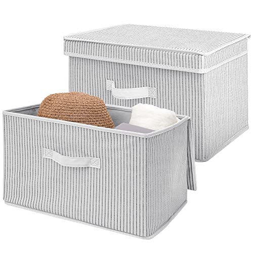 GRANNY SAYS Fabric Storage Boxes, Large Storage Bins with Lids, Toy Storage Organizer, Closet Storage Baskets for Shelves Organizing Bookcase Entryway Wardrobe, Gray/White, 2-Pack