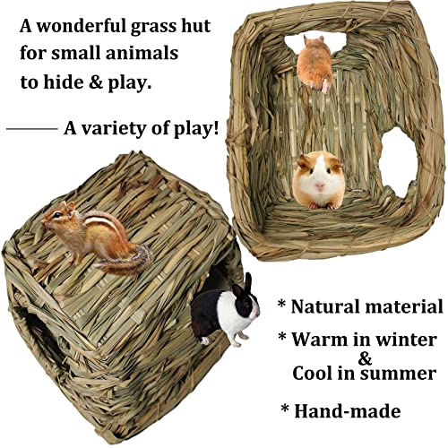 PINVNBY Guinea Pig Grass House with Chew Toys Little Rabbit Natural Hideout Small Pet Grass Hut with Play Toys for Bunny Hamster Rat Chinchilla Hedgehog Squirrel Gerbil(Ball at Random)