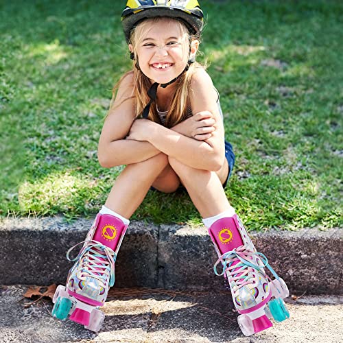 SULIFEEL Rainbow Unicorn Roller Skates for Girls Light up Wheels Womens Quad Skates with High Top Reflective TPU Leather Rainbow