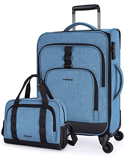 BAGSMART Underseat Carry On luggage Airline approved, 16-inch Softside Underseater Travel Suitcase with Spinner Wheels (03-Blue, Carry-on 20 Inch)