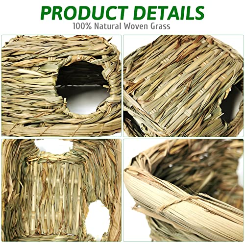 PINVNBY Guinea Pig Grass House with Chew Toys Little Rabbit Natural Hideout Small Pet Grass Hut with Play Toys for Bunny Hamster Rat Chinchilla Hedgehog Squirrel Gerbil(Ball at Random)