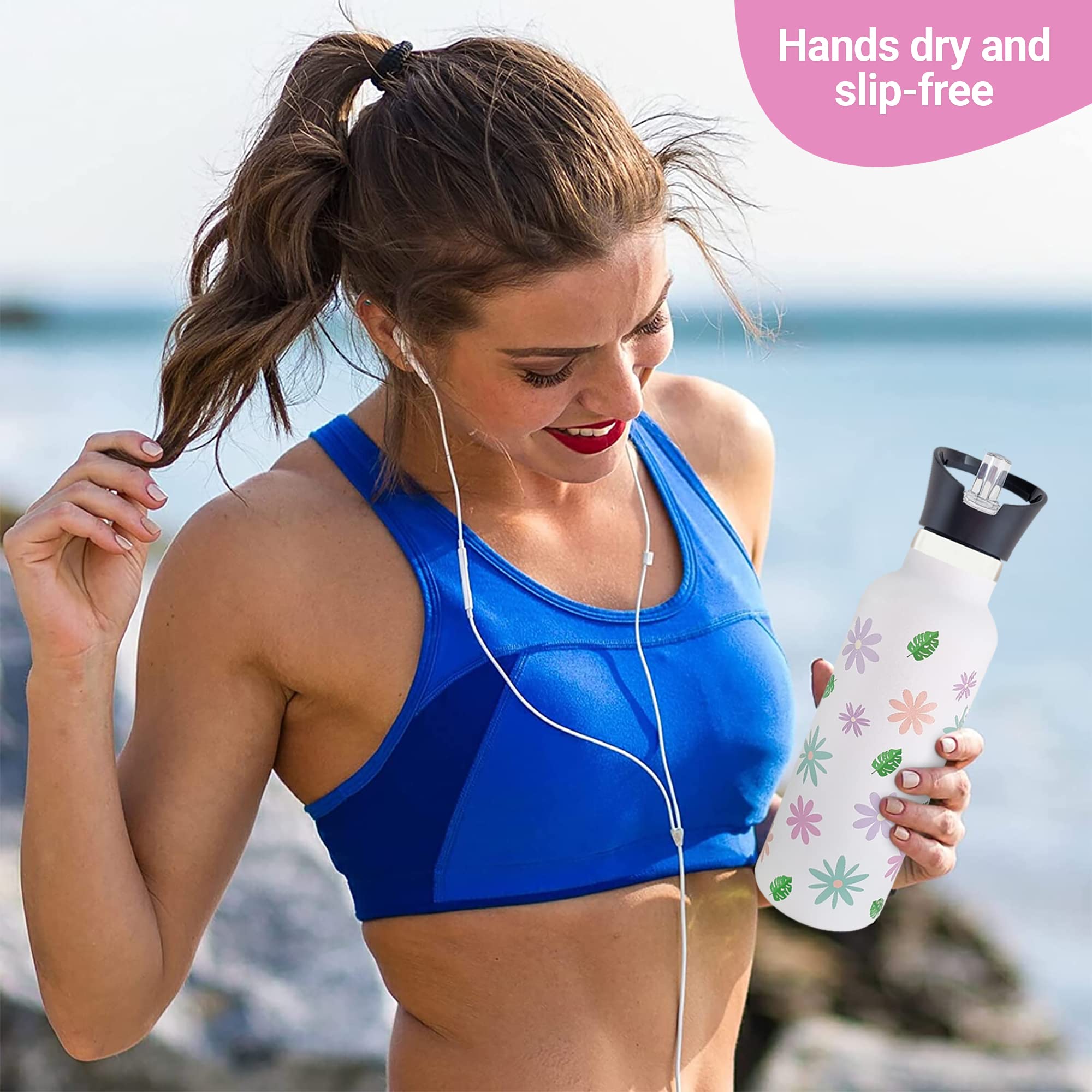 Stainless Steel Water Bottles β Insulated Bottles - Water Bottle with Straw - 2 Lids -1 Gift Box - 20 Oz - air up Water Bottle - Hot/Cold - Gift for her - Preppy Stuff (Flowers)