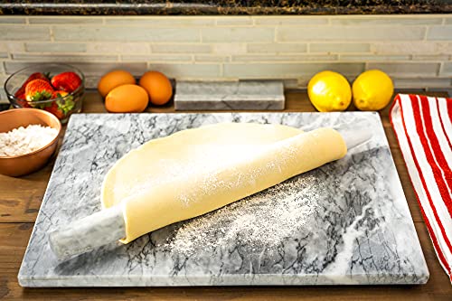 Marble Cutting Board for Kitchen, Serving, Pastry, Charcuterie, Cheese - 16β x 12β and 16β Marble Rolling Pin Combo - Nonslip Feet for Stability - Accessories For Bakers, Gift Home Decor ideas