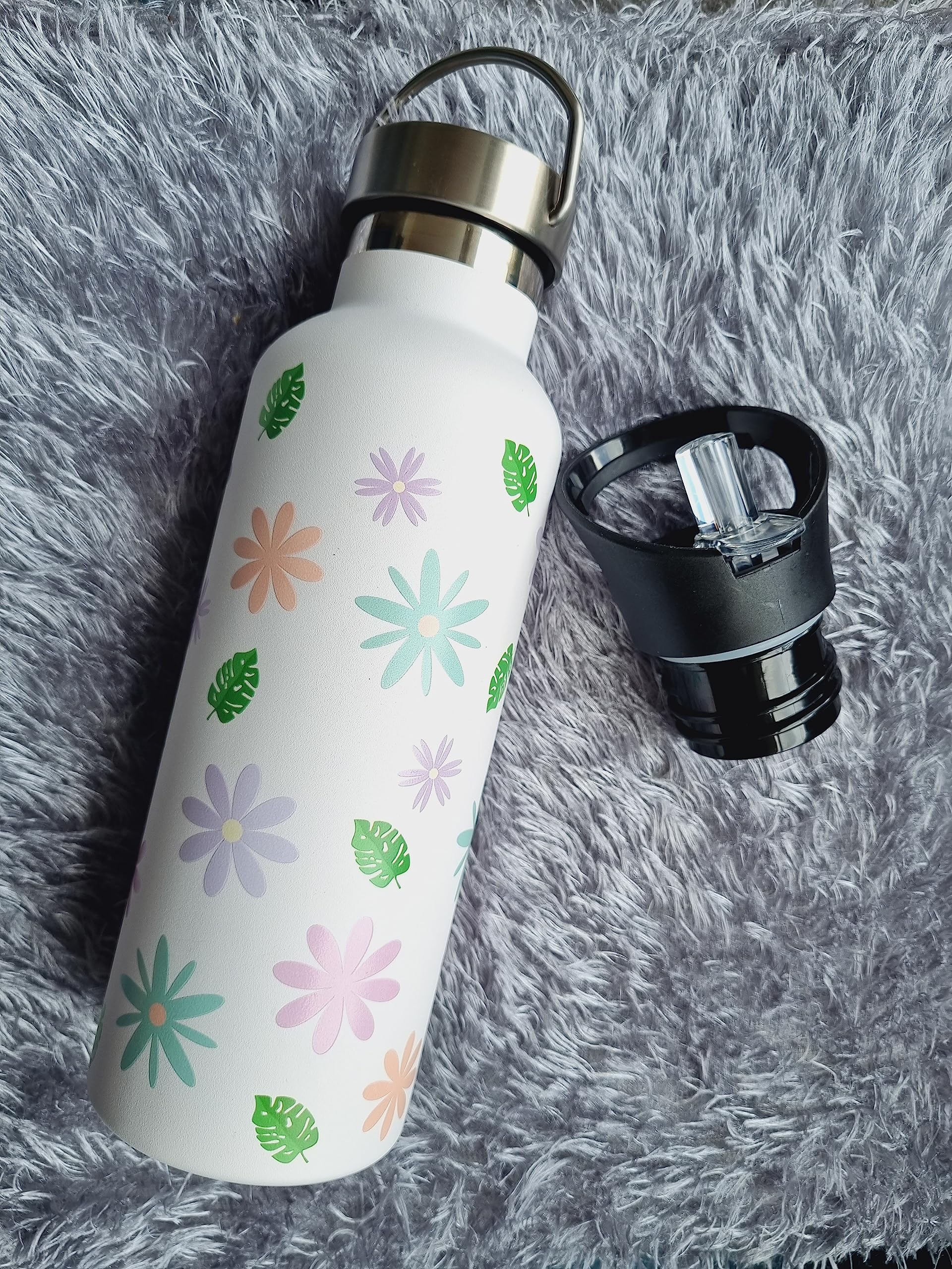 Stainless Steel Water Bottles β Insulated Bottles - Water Bottle with Straw - 2 Lids -1 Gift Box - 20 Oz - air up Water Bottle - Hot/Cold - Gift for her - Preppy Stuff (Flowers)