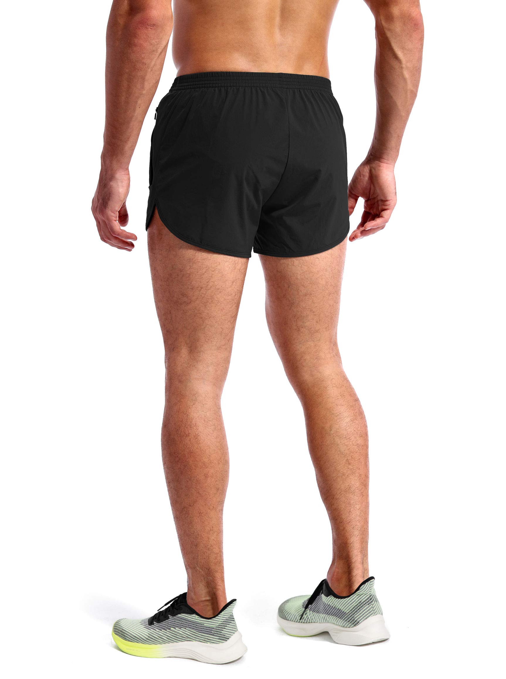 Pudolla Men's Running Shorts 3 Inch Quick Dry Gym Athletic Workout Shorts for Men with Zipper Pockets(Black X-Small)