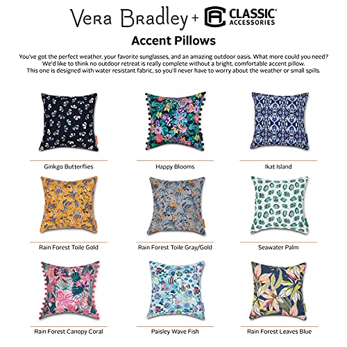 Vera Bradley by Classic Accessories Water-Resistant Outdoor Throw Pillow with Poms, 18 x 18 x 8 Inch, 2 Pack, Happy Blooms