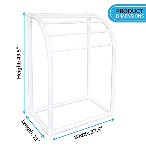 Essentially Yours 5 Bar Curved Towel Rack - Free Standing Poolside Storage Organizer - Also Stores Floats, Paddles and Noodles, 37.5" W x 23" L x 49.5 H, (White) Style 681577