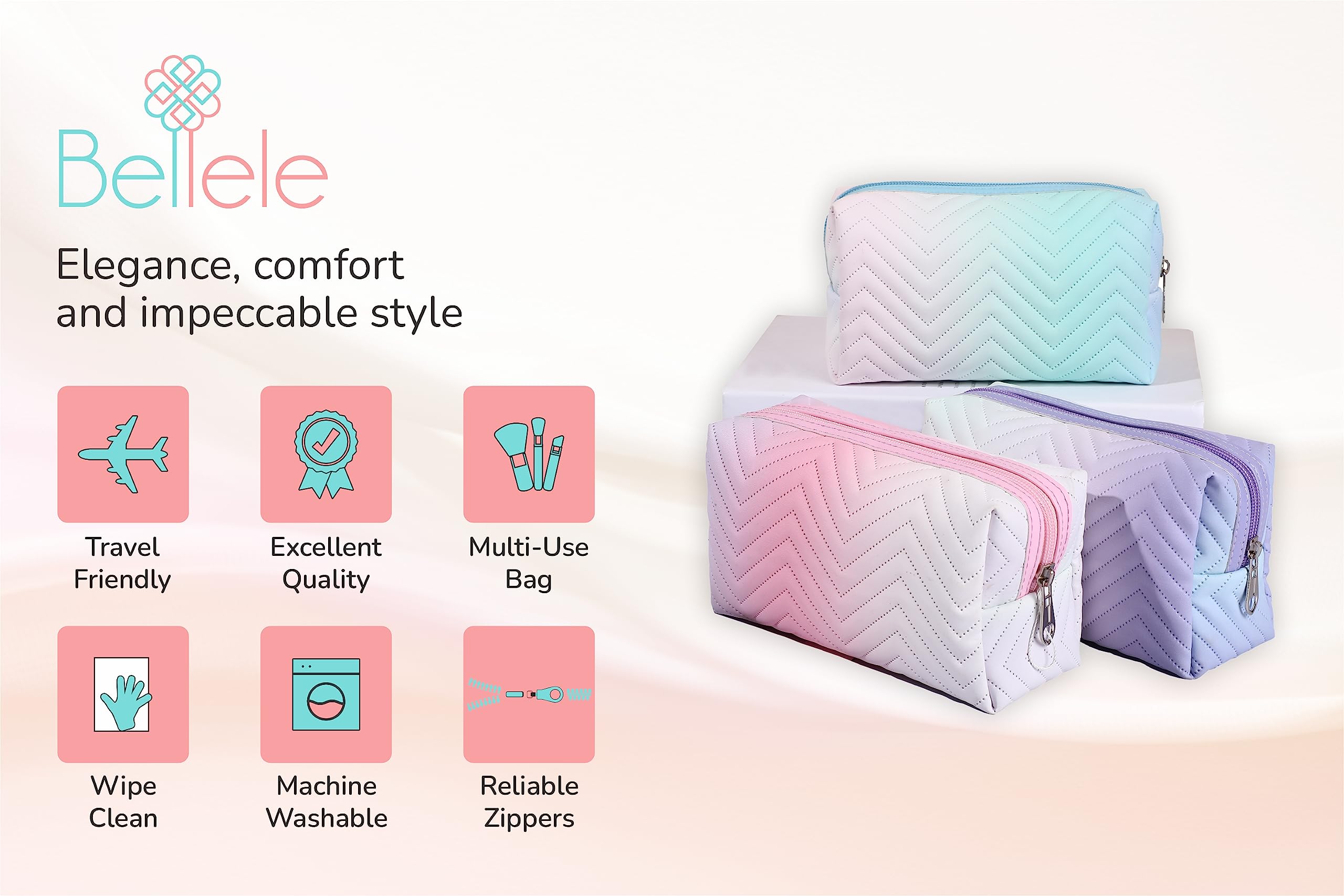 Zipper Travel Cosmetic Bag - Gradient BELLELE (Pink)