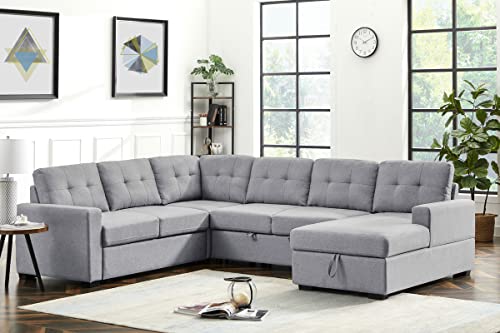 FANYE U-Shaped Sleeper Sectional Sofa with Left Storage Chaise Lounge and Pull Out Sleep Couch Bed, Modern Corner Sofa & Couch Convertible Oversized Sleeper & Sofabed for Home Apartment Living Room