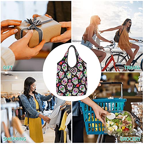 Reusable Shopping Bags Sugar Skull Grocery Tote Bags Washable Foldable Eco Friendly Pouch Bags¡