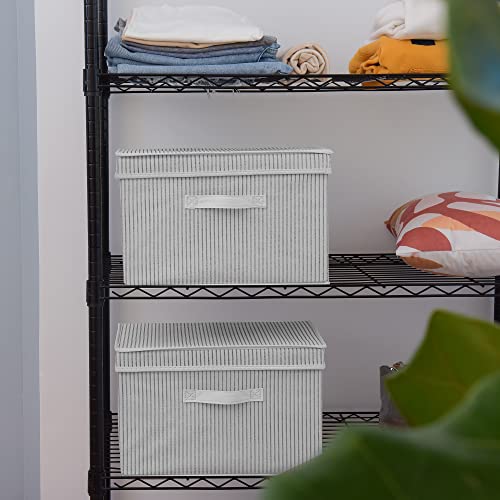 GRANNY SAYS Fabric Storage Boxes, Large Storage Bins with Lids, Toy Storage Organizer, Closet Storage Baskets for Shelves Organizing Bookcase Entryway Wardrobe, Gray/White, 2-Pack