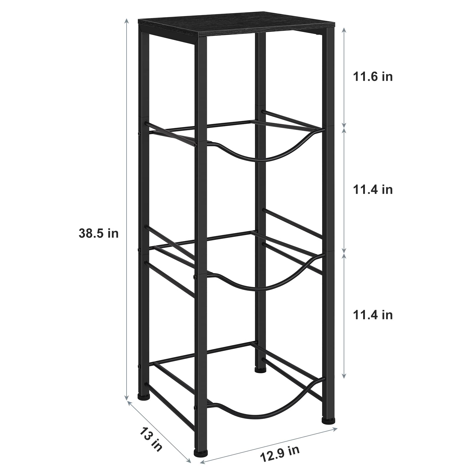 Water Bottle Holder Organizer 5 Gallon Water Jug Holder with Shelves, 3-Tier Water Bottle Dispenser Stand for Kitchen Living Room Office, Black