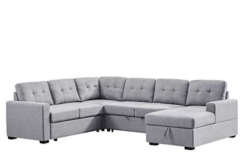 FANYE U-Shaped Sleeper Sectional Sofa with Left Storage Chaise Lounge and Pull Out Sleep Couch Bed, Modern Corner Sofa & Couch Convertible Oversized Sleeper & Sofabed for Home Apartment Living Room