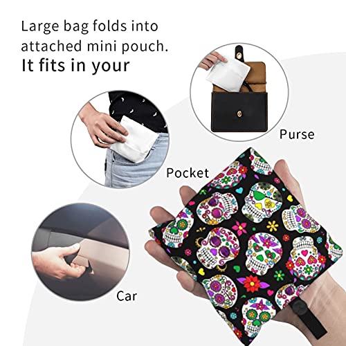 Reusable Shopping Bags Sugar Skull Grocery Tote Bags Washable Foldable Eco Friendly Pouch Bags¡