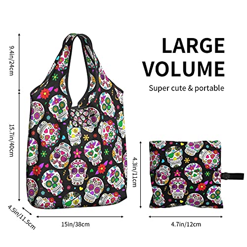 Reusable Shopping Bags Sugar Skull Grocery Tote Bags Washable Foldable Eco Friendly Pouch Bags¡