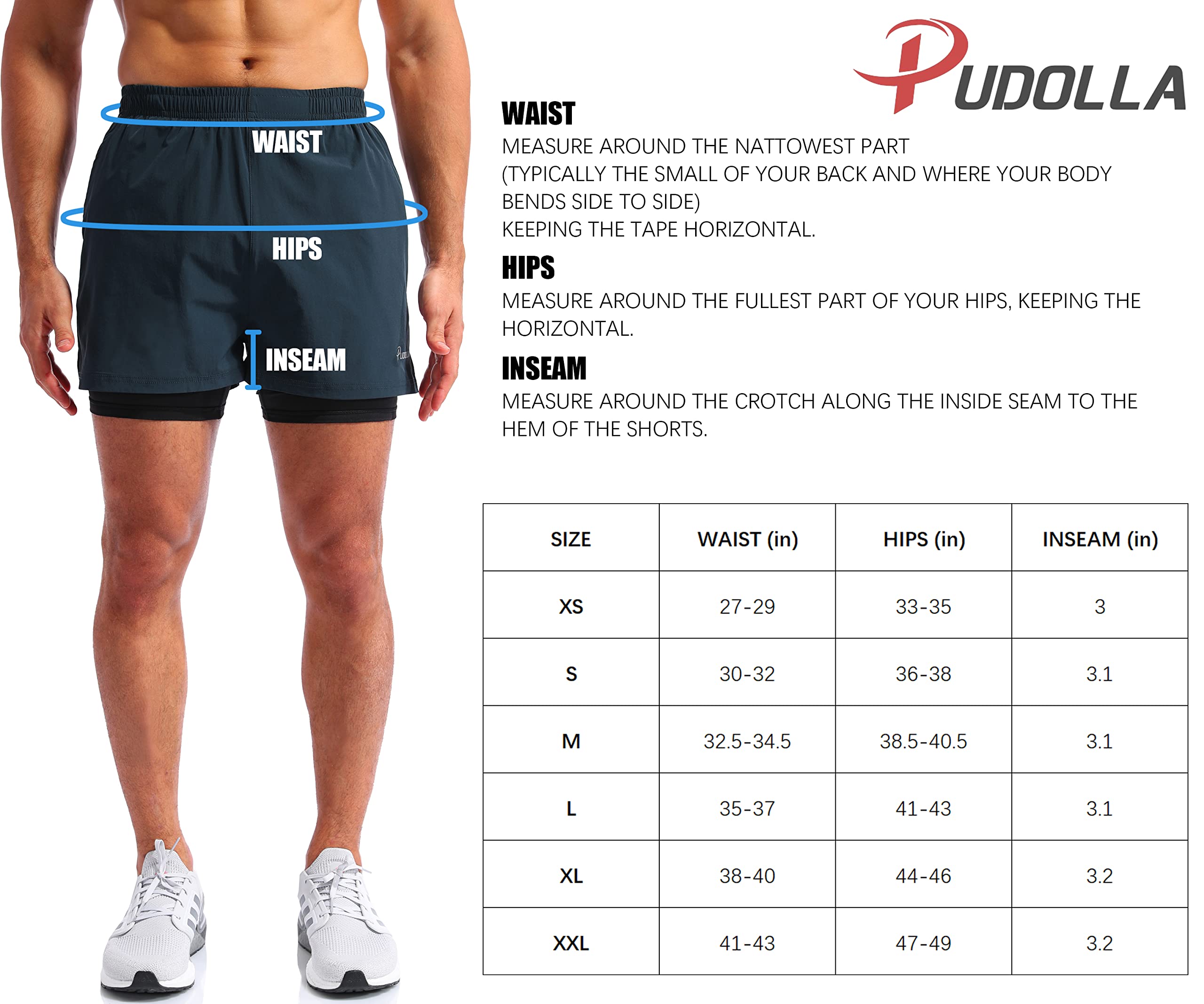 Pudolla Men's Running Shorts 3 Inch Quick Dry Gym Athletic Workout Shorts for Men with Zipper Pockets(Black X-Small)