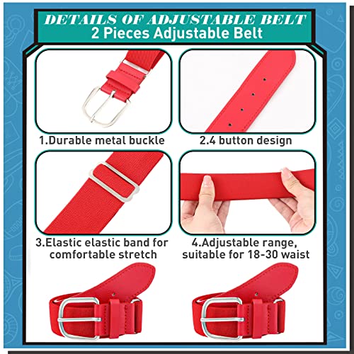 Newcotte 4 Pairs Baseball Sock and 2 Pcs Belt Combo Set Adjustable Softball Sock for Youth Boys Girls Kids Adult, Red (Medium)
