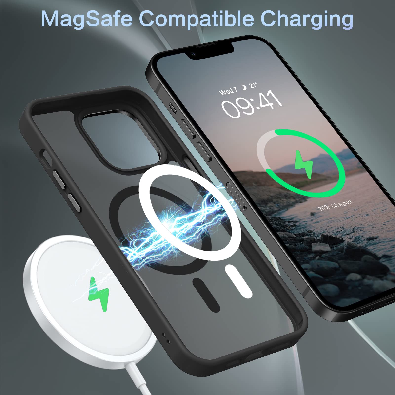 BENTOBEN for iPhone 13 Pro Max Case,[Compatible with MagSafe] iPhone 13 Pro Max Magnetic Phone Case Translucent Matte Shockproof Women Men Girl Protective Cover Case for iPhone 13 Pro Max 6.7",Black