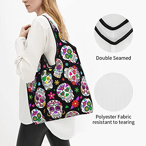 Reusable Shopping Bags Sugar Skull Grocery Tote Bags Washable Foldable Eco Friendly Pouch Bags¡