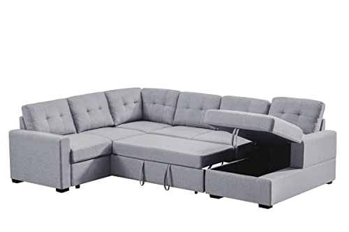 FANYE U-Shaped Sleeper Sectional Sofa with Left Storage Chaise Lounge and Pull Out Sleep Couch Bed, Modern Corner Sofa & Couch Convertible Oversized Sleeper & Sofabed for Home Apartment Living Room