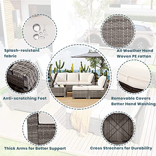 GODAFA Patio 5-Piece All-Weather Brown PE Rattan Wicker Sofa Set-Perfect for Outdoor Sectional Furniture Setups, Beige
