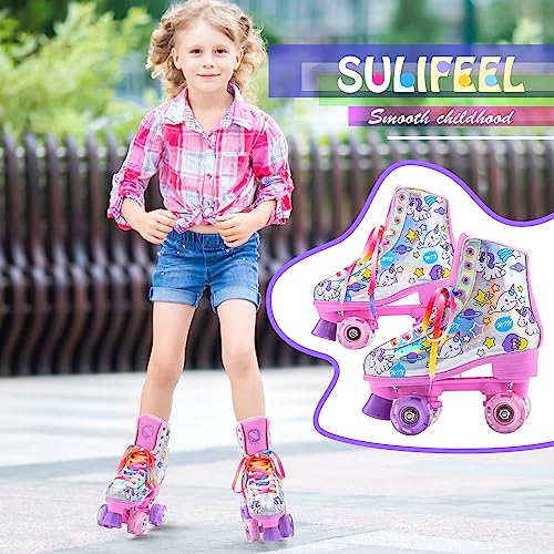 SULIFEEL Rainbow Unicorn Roller Skates for Girls Light up Wheels Womens Quad Skates with High Top Reflective TPU Leather Unicorn