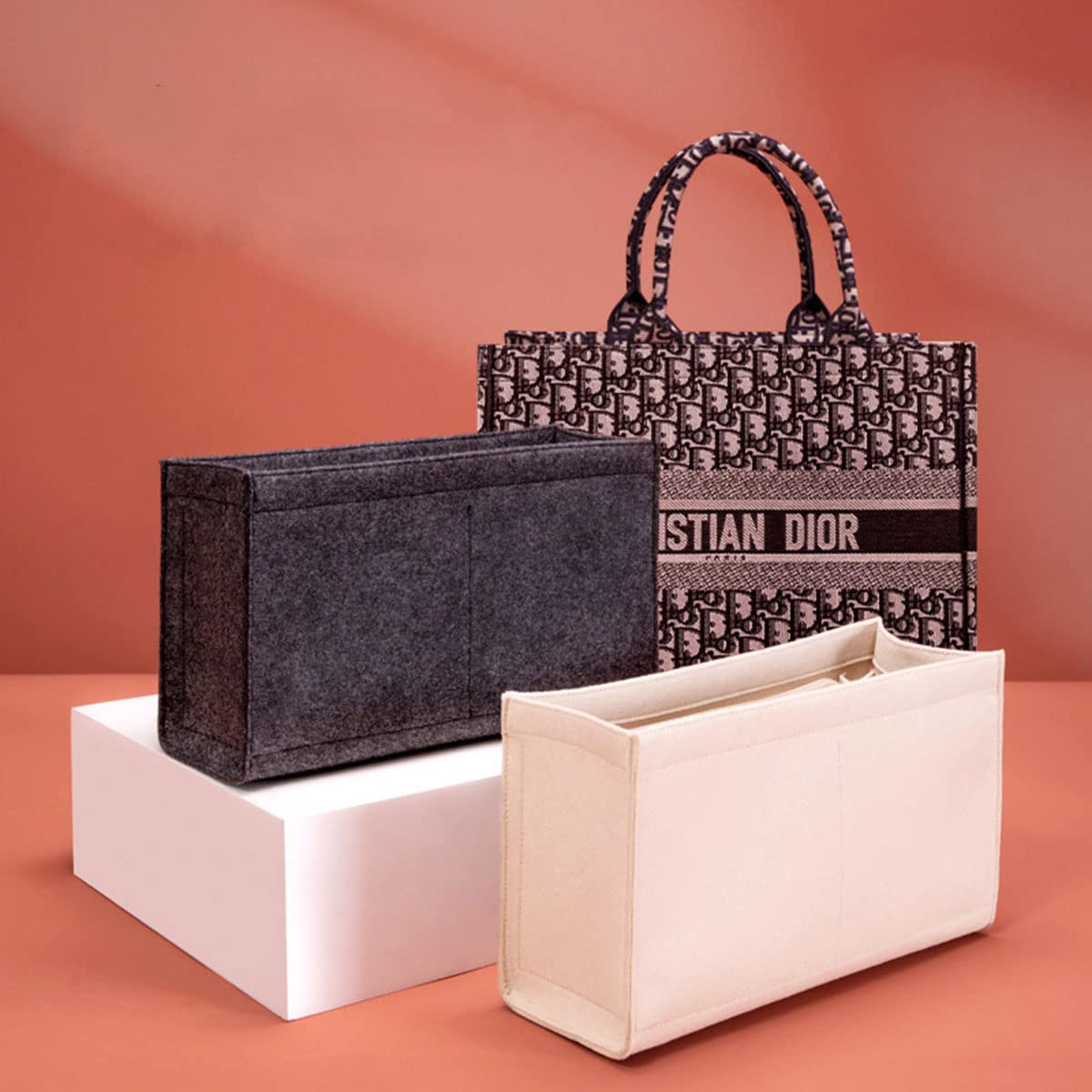 Lckaey Purse Organizer insert for book tote insert book medium tote insert 2008black grey-L