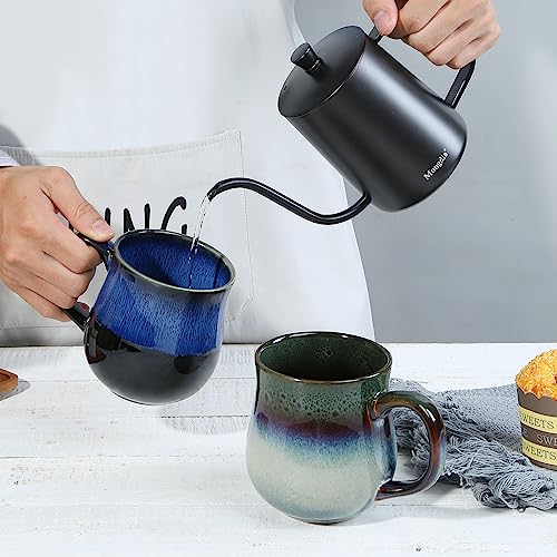 RELEDESA 16 Oz Large Ceramic Coffee Mug with Big Handle, Handmade Glazed Tea Cup for Office and Home, Microwave and Dishwasher Safe, Small Coffee Cups for Hot and Cold Drinking (Ink Green)