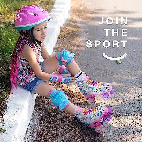 SULIFEEL Rainbow Unicorn Roller Skates for Girls Light up Wheels Womens Quad Skates with High Top Reflective TPU Leather Unicorn