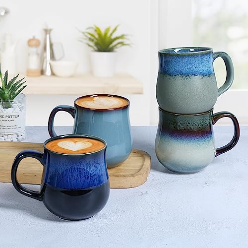 RELEDESA 16 Oz Large Ceramic Coffee Mug with Big Handle, Handmade Glazed Tea Cup for Office and Home, Microwave and Dishwasher Safe, Small Coffee Cups for Hot and Cold Drinking (Ink Green)