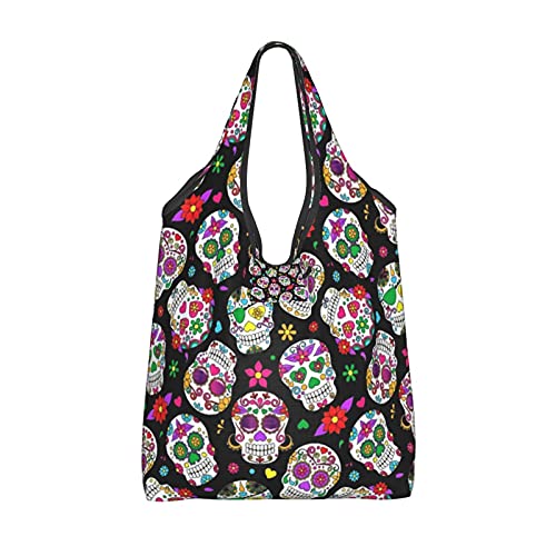 Reusable Shopping Bags Sugar Skull Grocery Tote Bags Washable Foldable Eco Friendly Pouch Bags¡