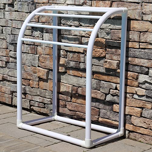 Essentially Yours 5 Bar Curved Towel Rack - Free Standing Poolside Storage Organizer - Also Stores Floats, Paddles and Noodles, 37.5" W x 23" L x 49.5 H, (White) Style 681577