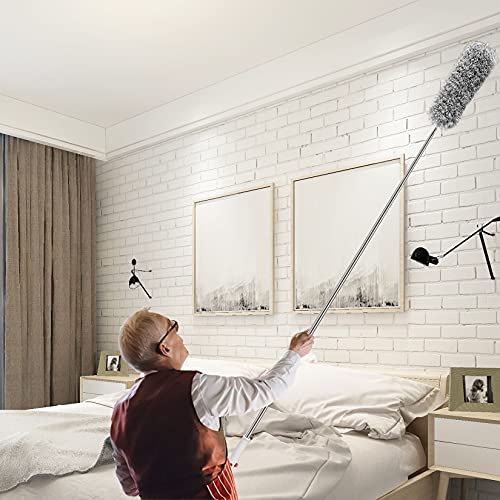 Atopov Microfiber Duster for Cleaning with 100-inch Stainless Steel Extension Pole Extendable Duster Collector Head Bendable, Washable, Lint Free Dusters, Roof,Ceiling Fan, Blinds, Cobwebs