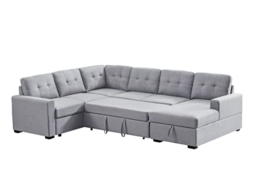 FANYE U-Shaped Sleeper Sectional Sofa with Left Storage Chaise Lounge and Pull Out Sleep Couch Bed, Modern Corner Sofa & Couch Convertible Oversized Sleeper & Sofabed for Home Apartment Living Room