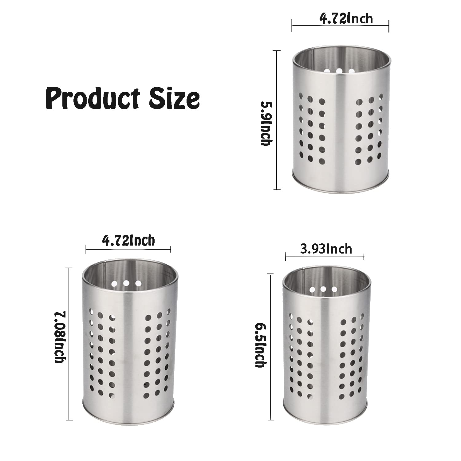Jninexiu Stainless Steel Kitchen Utensil Holder, Kitchen Utensil Drying Cylinder with Drain Holes,Cookware Cutlery Holder for Kitchen/Home/Office