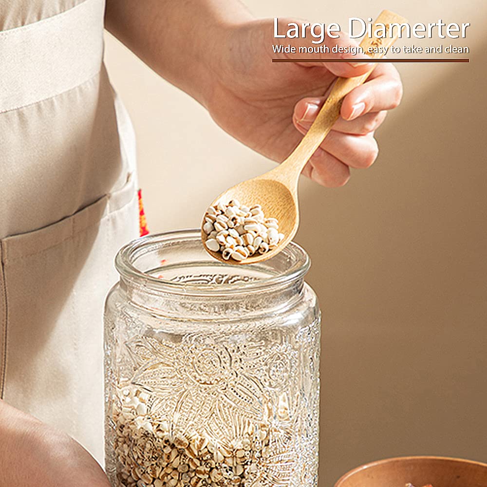 LODIKE 35oz/1000ml Glass Storage Jars with Nature Wood Lids, Airtight Food Storage Containers for Kitchen Organization, Large Capacity for Cookie, Pasta, Sugar, Flour, Cereal - Set of 2 (sunflower)