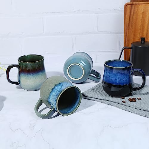 RELEDESA 16 Oz Large Ceramic Coffee Mug with Big Handle, Handmade Glazed Tea Cup for Office and Home, Microwave and Dishwasher Safe, Small Coffee Cups for Hot and Cold Drinking (Ink Green)