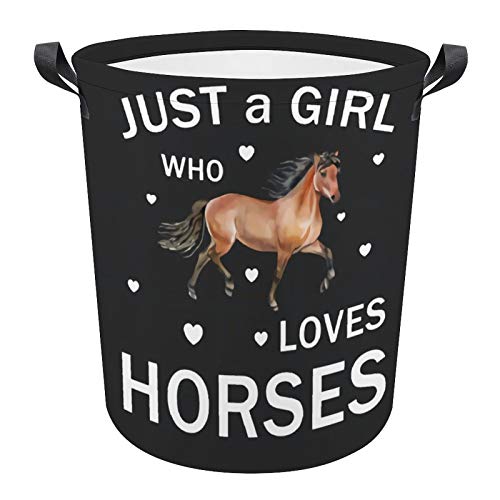 A Girl Who Loves Horses Design Laundry Basket Hamper Bag Dirty Clothes Storage Bin Waterproof Foldable Collapsible Toy Organizer for Office Bedroom Clothes Toys Gift Basket