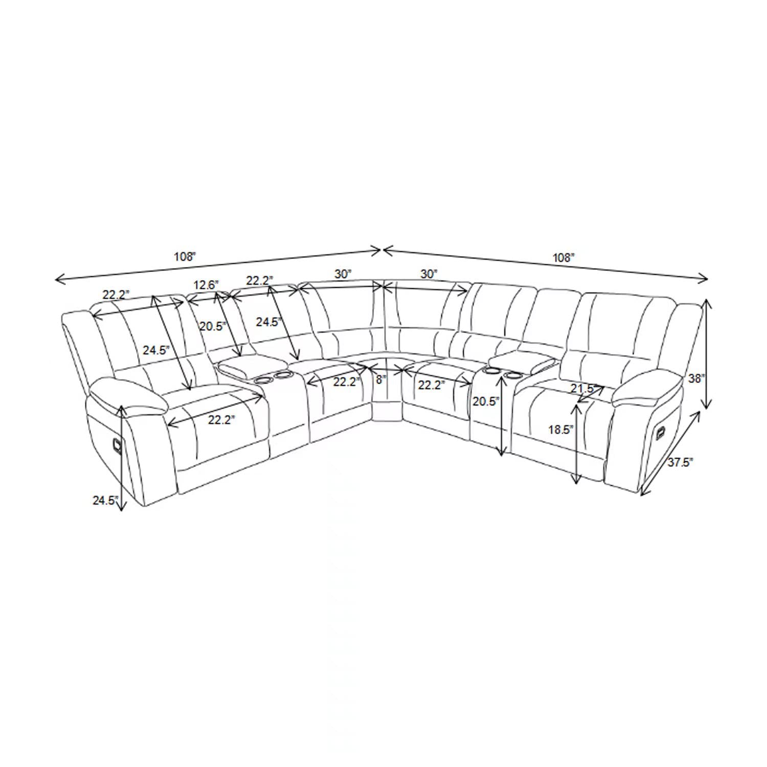 EMKK Home Power L-Shape Sectional Sofa Reclining, Modern Upholstered PU Leather Extra Wide Lounge Couch with Consoles,4 Cup Holders and Storage,Fabric Sofá for Living Room Apartment, b-Black Large