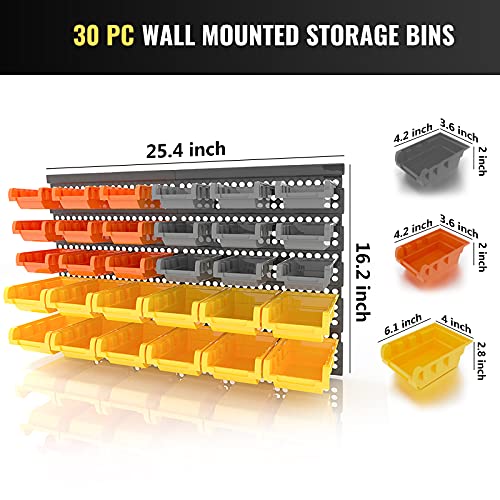 XDOVET Garage Organizer Bins, 30PC Wall Mount Storage Small Parts Bins With Peg Board And Install Screws, Store Your Nuts, Bolts, Screws, Nails, Beads