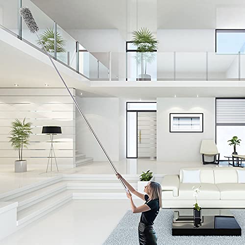 Atopov Microfiber Duster for Cleaning with 100-inch Stainless Steel Extension Pole Extendable Duster Collector Head Bendable, Washable, Lint Free Dusters, Roof,Ceiling Fan, Blinds, Cobwebs