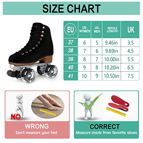 Tuosamtin Suede Roller Skates for Women Girls or Men with Height Adjustable Rubber Stoppers Retro Quad Roller Skates for Outdoor and Indoor