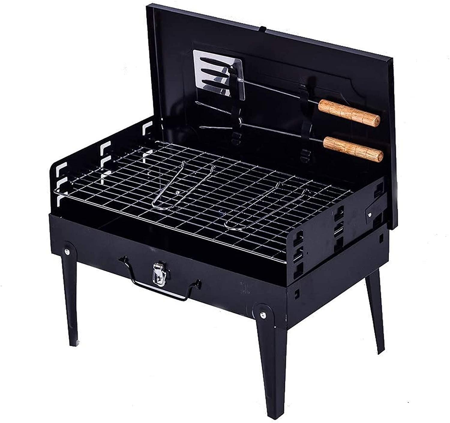 BBQ Grill Outdoor Charcoal Grill Barbecue Tool Set Portable Compact Design BBQ Grill for Outdoor Campers Travel Park Beach Party