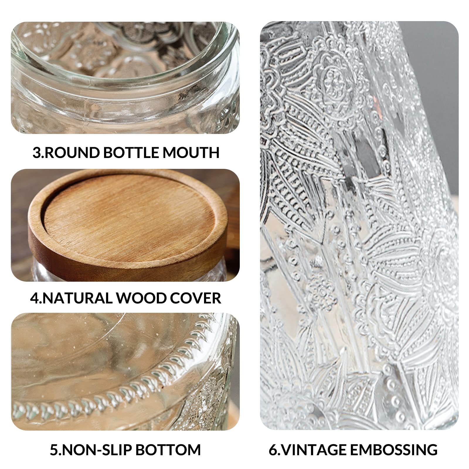 LODIKE 35oz/1000ml Glass Storage Jars with Nature Wood Lids, Airtight Food Storage Containers for Kitchen Organization, Large Capacity for Cookie, Pasta, Sugar, Flour, Cereal - Set of 2 (sunflower)