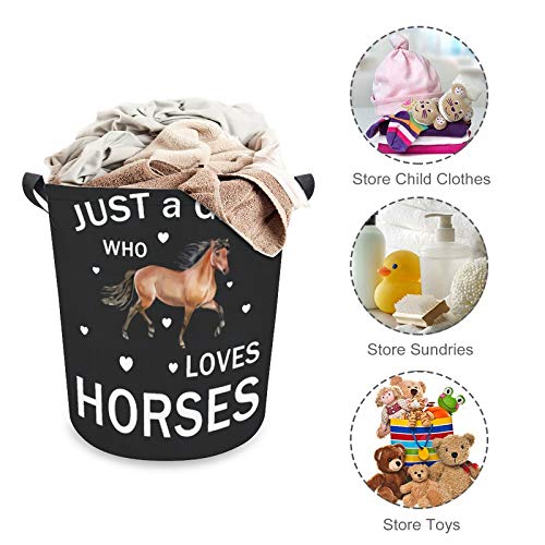 A Girl Who Loves Horses Design Laundry Basket Hamper Bag Dirty Clothes Storage Bin Waterproof Foldable Collapsible Toy Organizer for Office Bedroom Clothes Toys Gift Basket