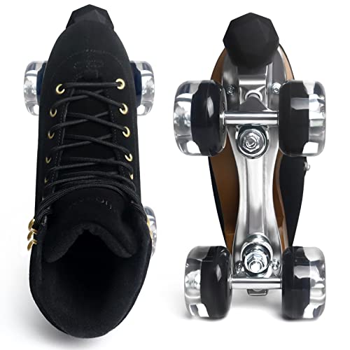 Tuosamtin Suede Roller Skates for Women Girls or Men with Height Adjustable Rubber Stoppers Retro Quad Roller Skates for Outdoor and Indoor
