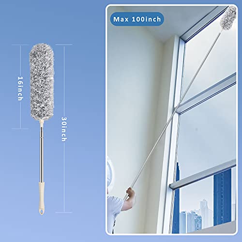 Atopov Microfiber Duster for Cleaning with 100-inch Stainless Steel Extension Pole Extendable Duster Collector Head Bendable, Washable, Lint Free Dusters, Roof,Ceiling Fan, Blinds, Cobwebs