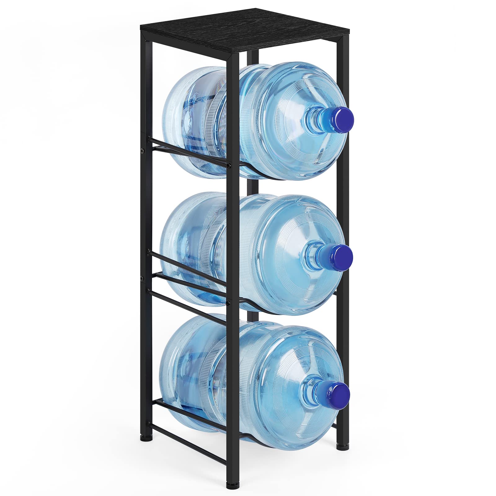 Water Bottle Holder Organizer 5 Gallon Water Jug Holder with Shelves, 3-Tier Water Bottle Dispenser Stand for Kitchen Living Room Office, Black