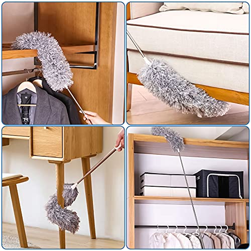 Atopov Microfiber Duster for Cleaning with 100-inch Stainless Steel Extension Pole Extendable Duster Collector Head Bendable, Washable, Lint Free Dusters, Roof,Ceiling Fan, Blinds, Cobwebs